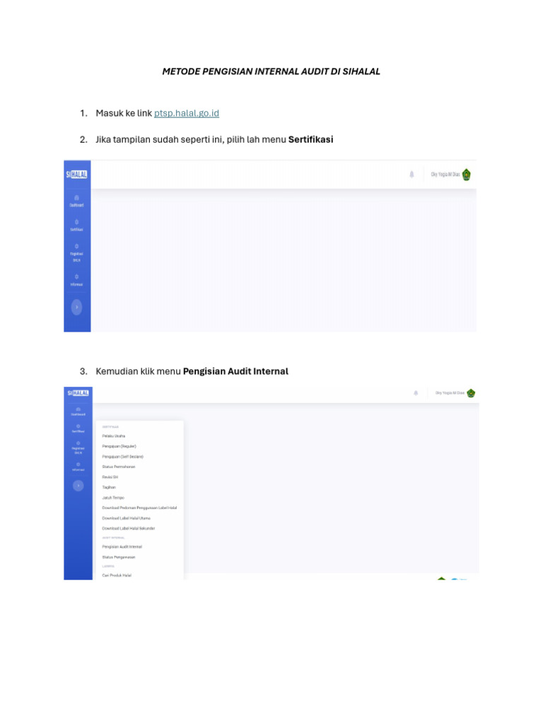 Metode Pengisian Hasil Internal Audit SiHalal | PDF