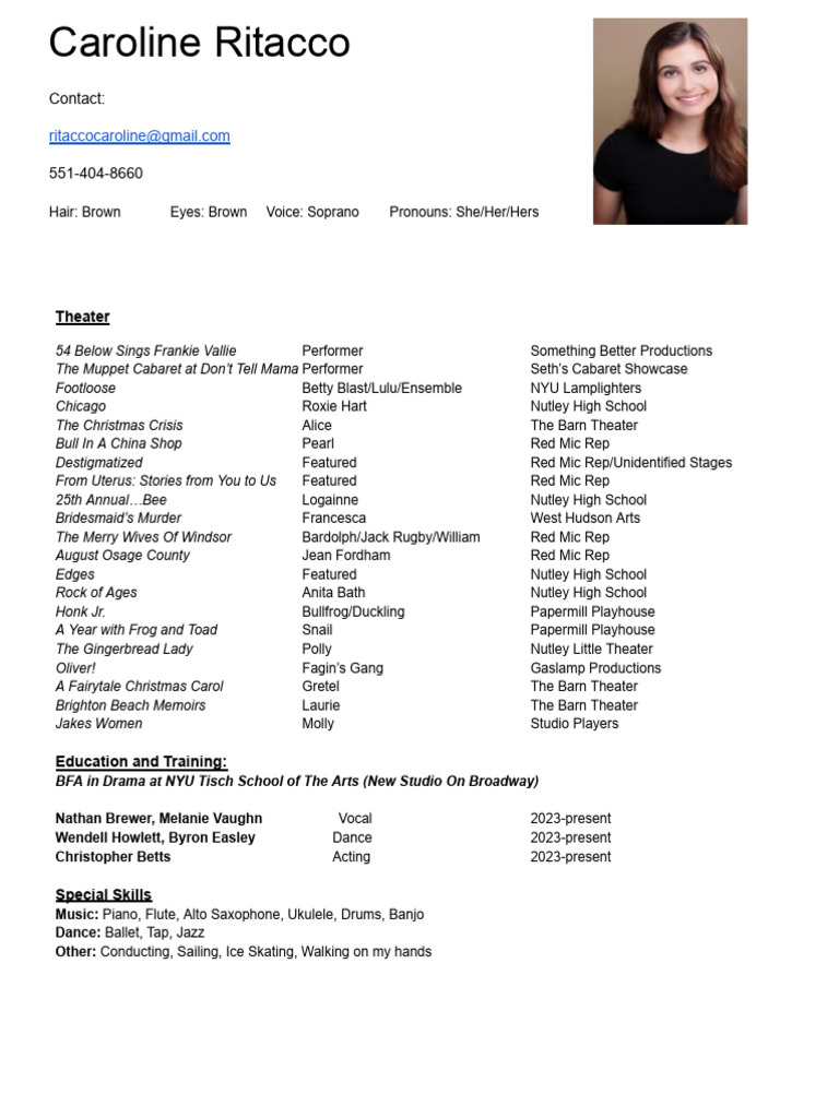 Caroline Ritacco Theatrical Resume-17 | PDF