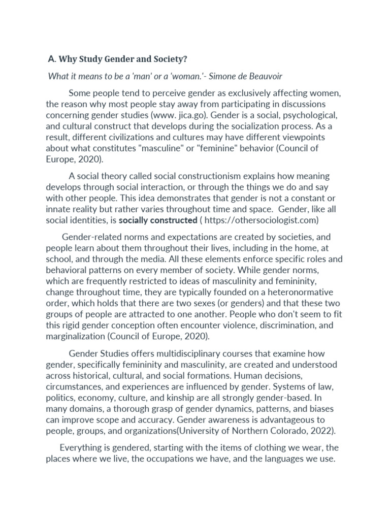 Gender and Society Chapter 1 | PDF | Gender | Gender Studies
