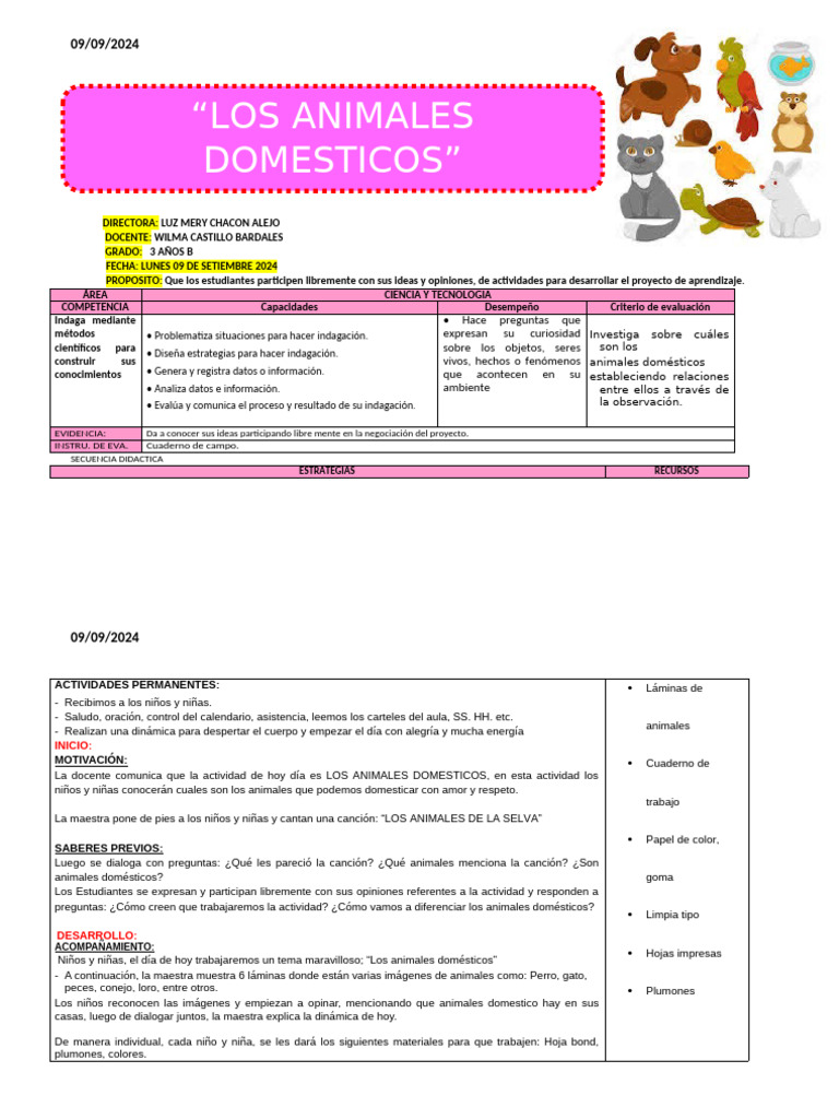 Proyecto de Aprendizaje: Animales Domésticos | PDF | Creatividad | Maestros