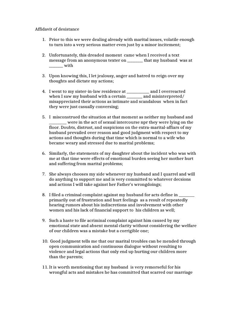 Affidavit of Desistance - Inojales | PDF | Interpersonal Relationships ...