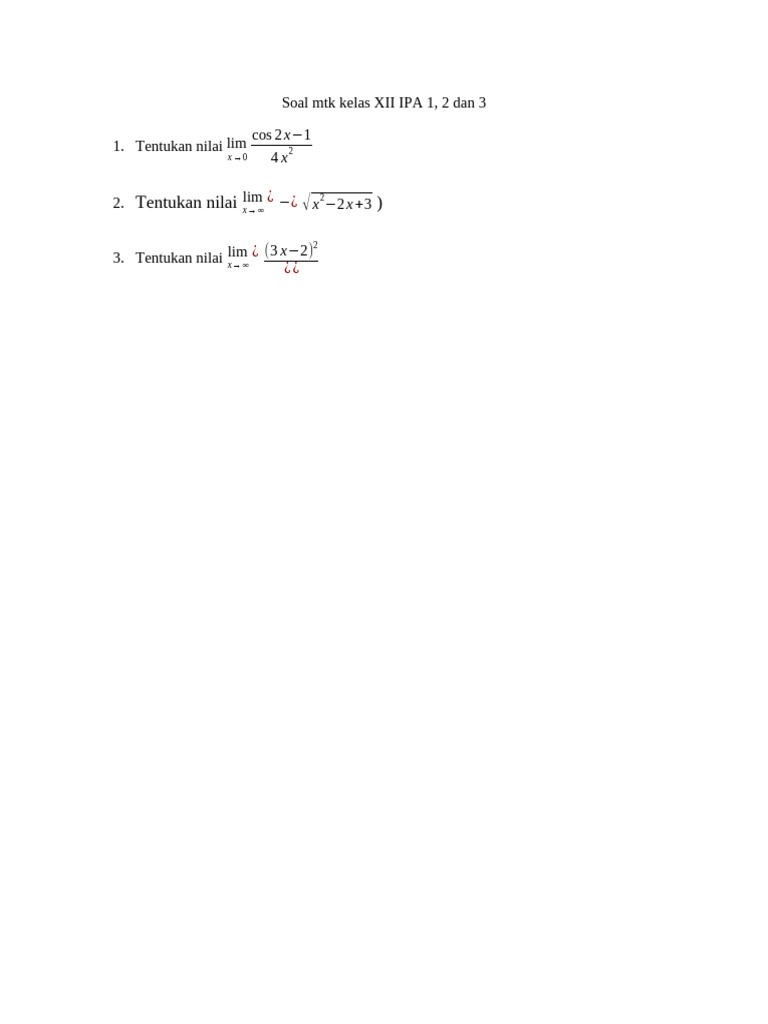 Soal MTK Kelas XII IPA 1 | PDF