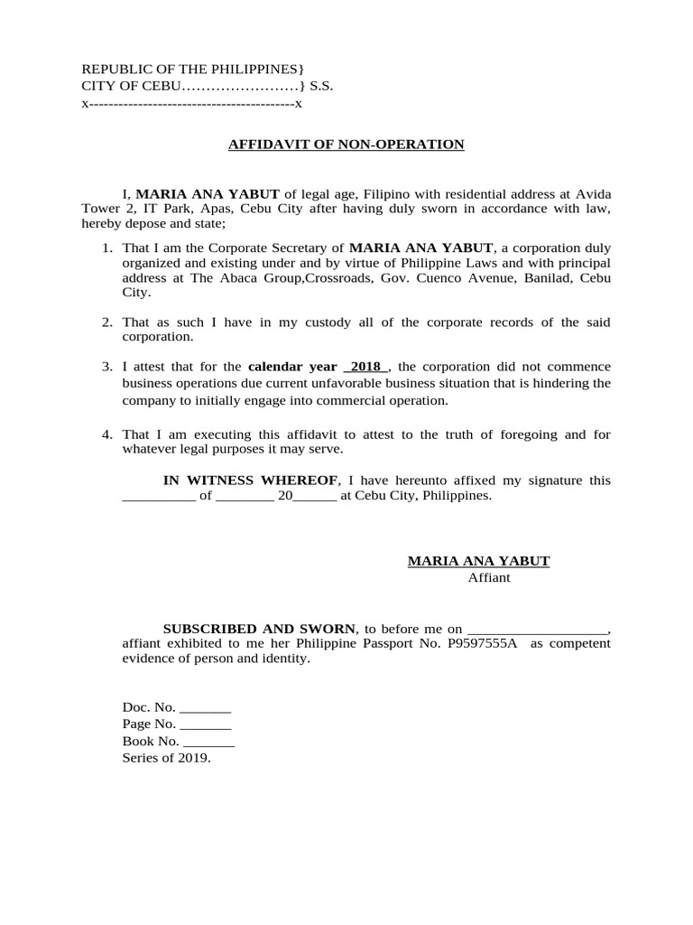 Affidavit of Non-Operation 2 | PDF