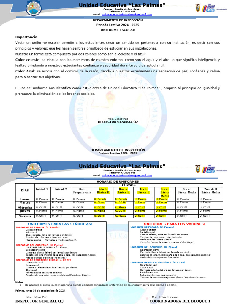Horario de Uniformes 24-25 - Escula | PDF | Moda | Ropa
