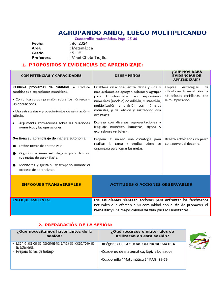 Clase Modelo MATEMATICA - 3 | PDF | Aprendizaje | Multiplicación