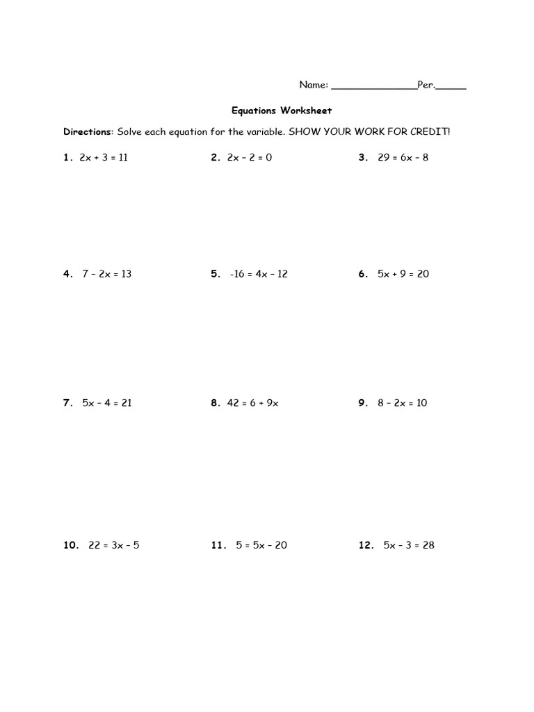 Solving Linear Equations Worksheet | PDF | Teaching Methods & Materials