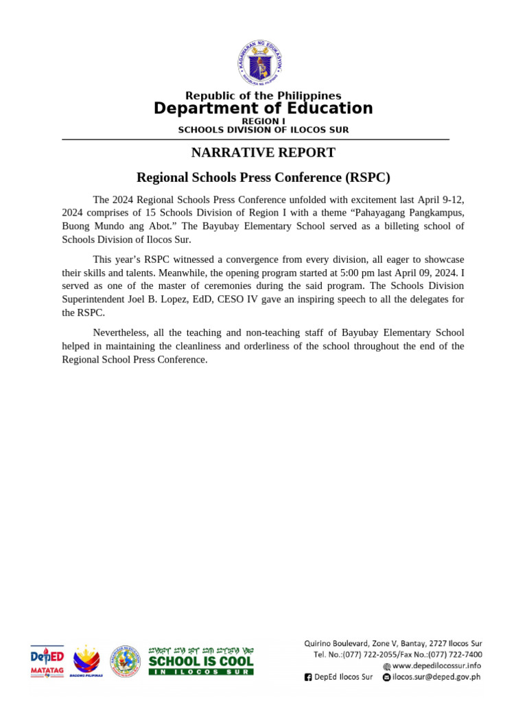 Narrative Report RSPC | PDF | Social Science | Travel