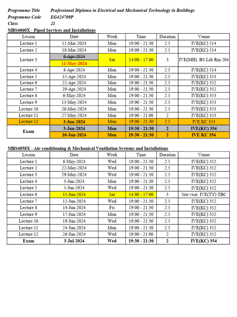 Time Table - PD in EMT - Class 21 - 0418 | PDF