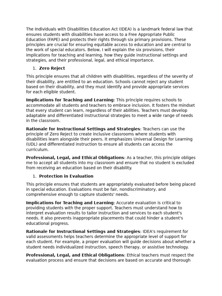 Understanding IDEA's Six Key Provisions | PDF | Individualized Education Program | Teachers