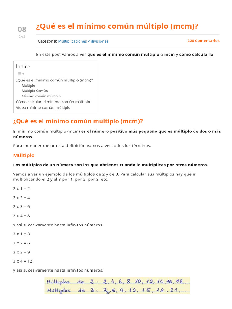 ¿Qué Es El Mínimo Común Múltiplo (MCM) ? | PDF | Matemáticas discretas | Teoría de los números