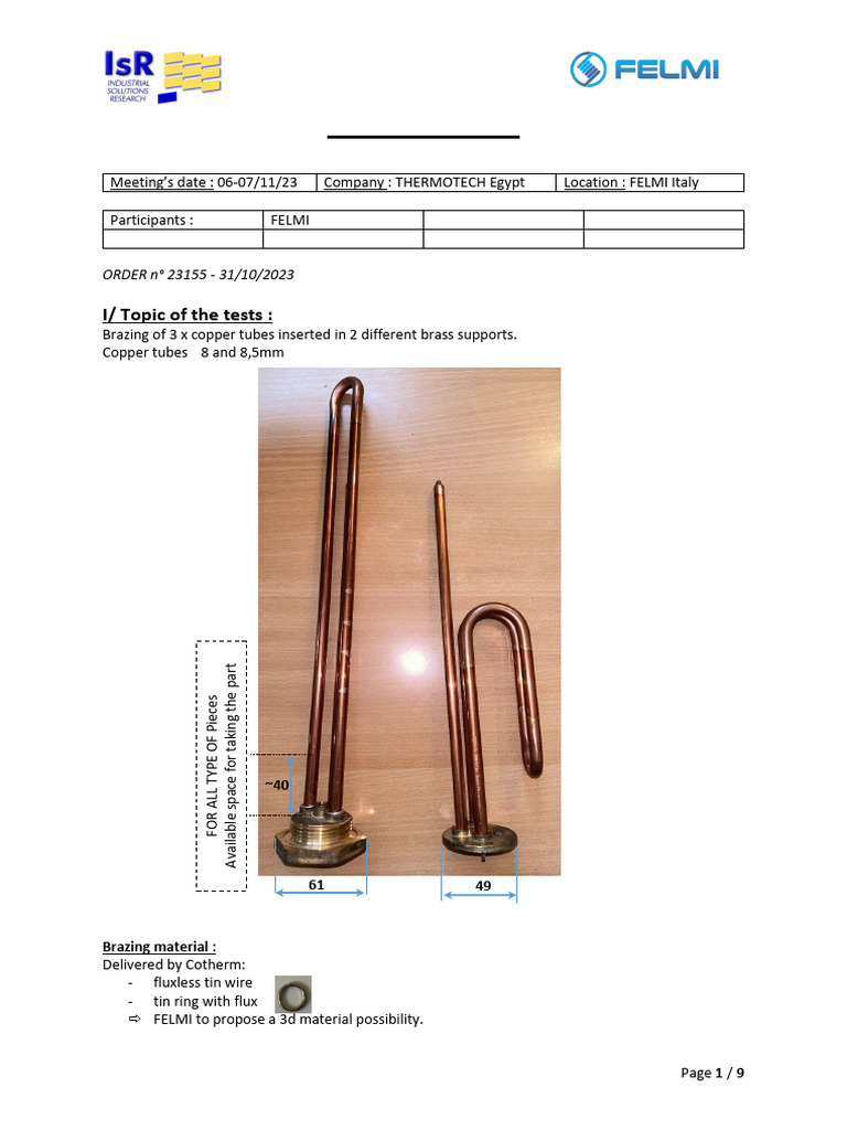 Trials V2 Report Thermotech Egypt-FELMI | PDF | Brass | Inductor