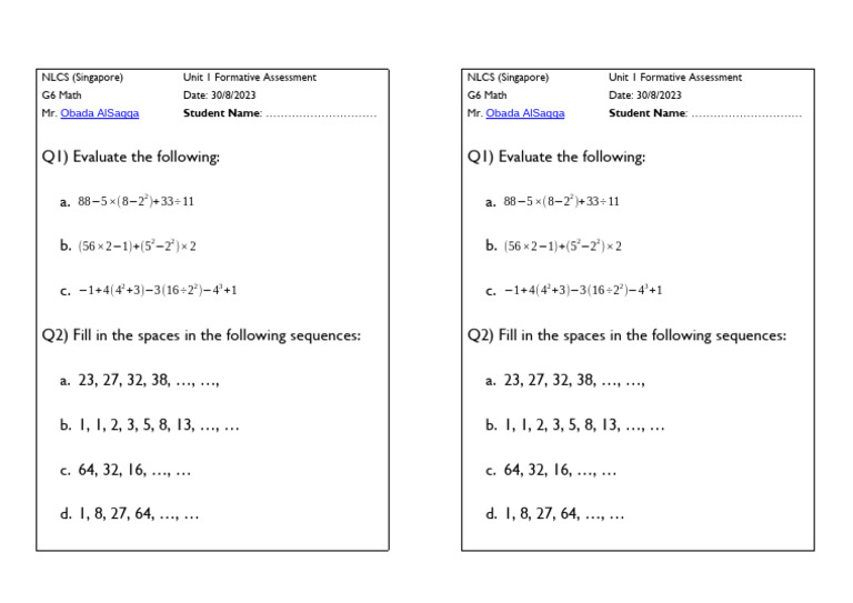 G6 Unit 1 Formative Assessment 1 | PDF