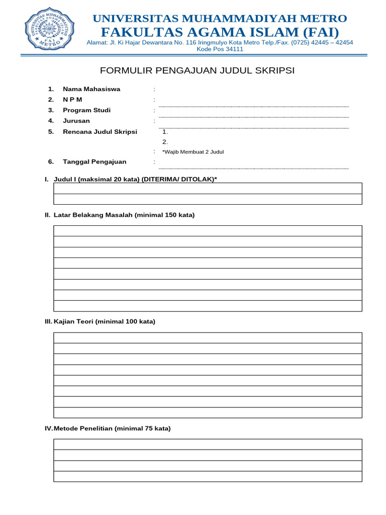 Formulir Pengajuan Judul Skripsi Fix | PDF