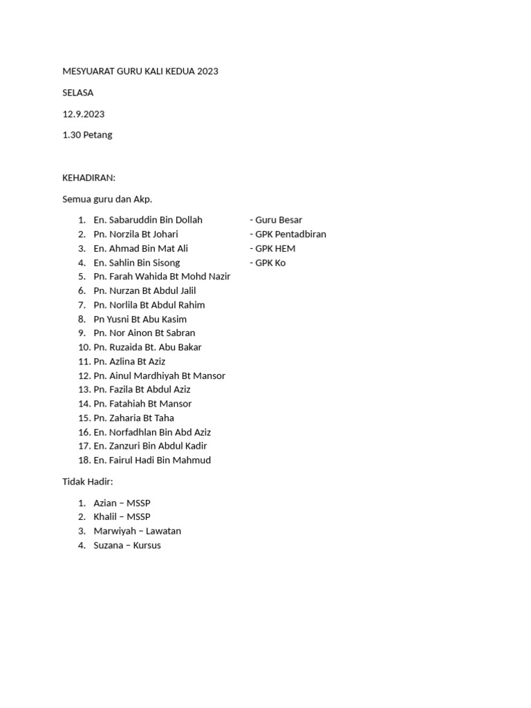 Mesy Guru Kali Kedua SK Lanchang September 2023 | PDF