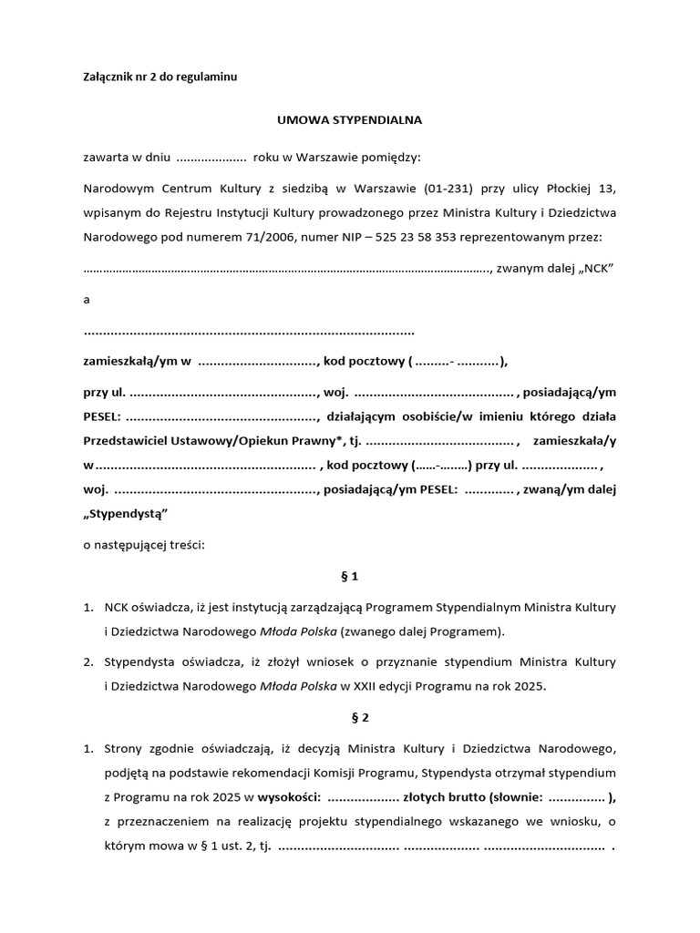 Wzo R Umowy Stypendialnej | PDF