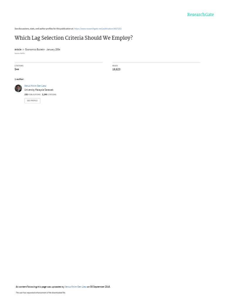Optimal Lag Selection Criteria in Econometrics | PDF | Akaike ...