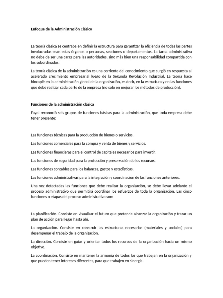 Enfoque de La Administración Clásico | PDF | Business | Teoría