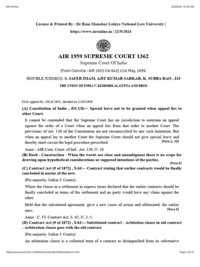 Supreme Court Ruling on Contract Law | PDF | Arbitration | Consideration