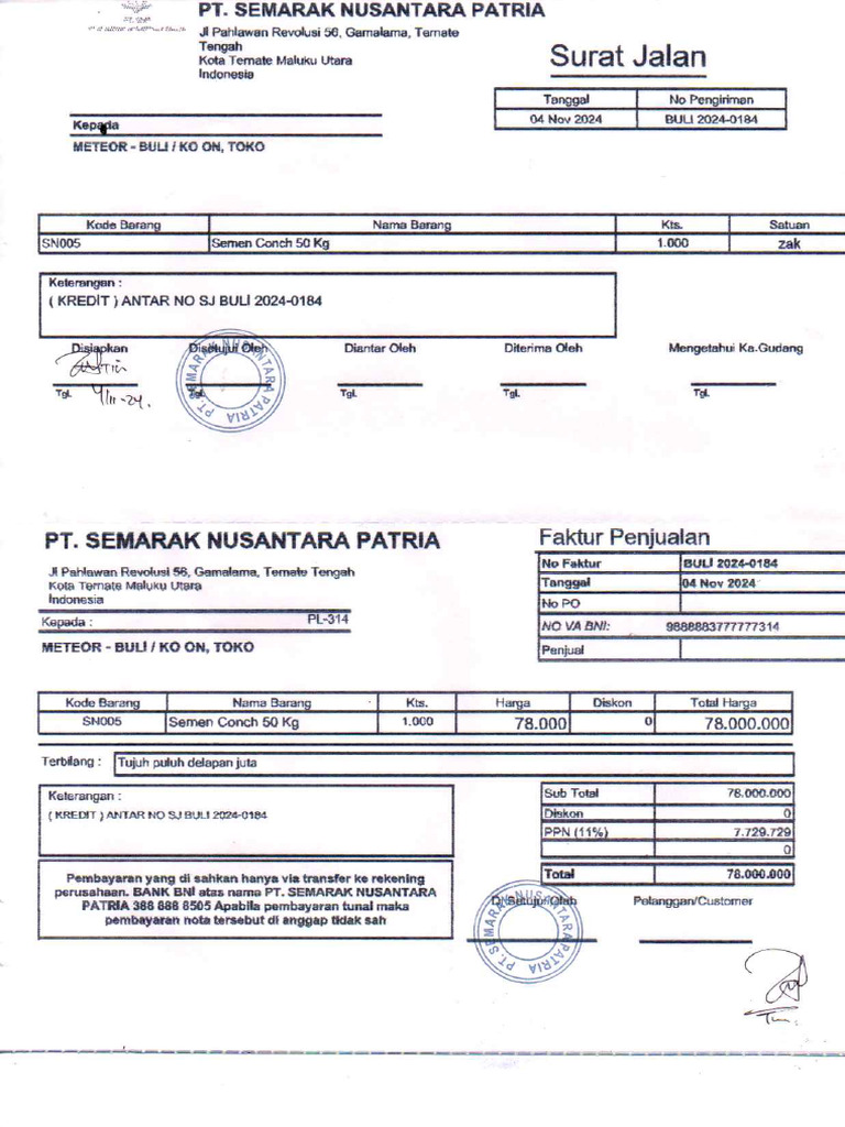 SJ Dan Faktur Buli 0184 TK Meteor | PDF