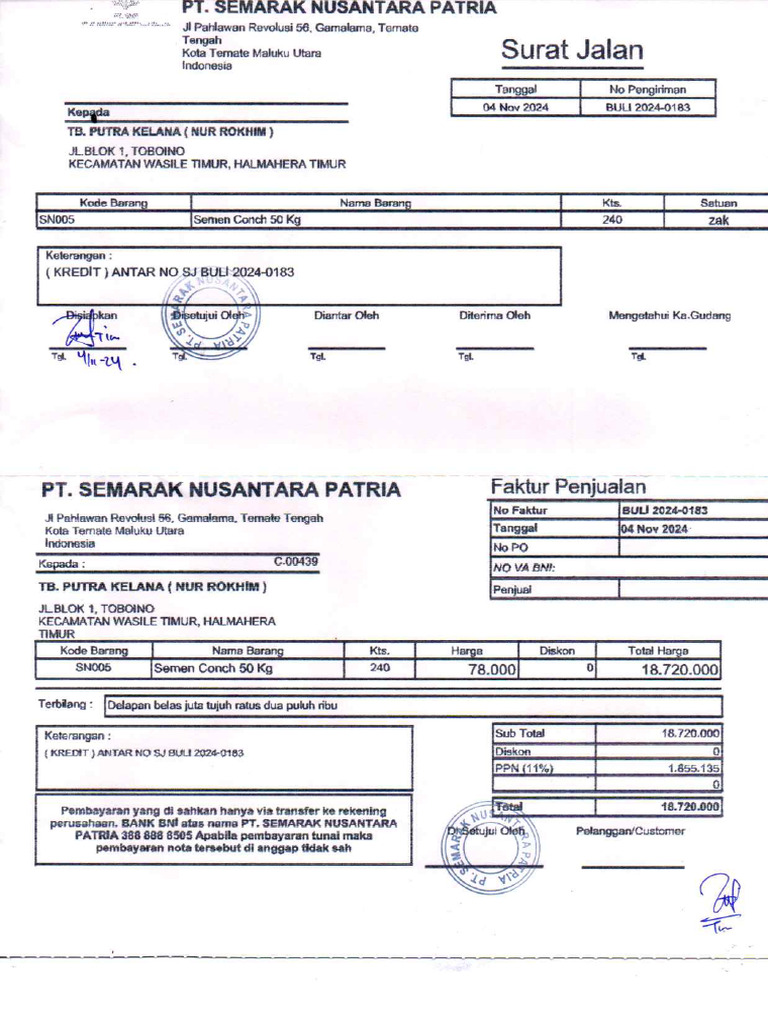 SJ Dan Faktur Buli 0183 TK Putra Kelana | PDF
