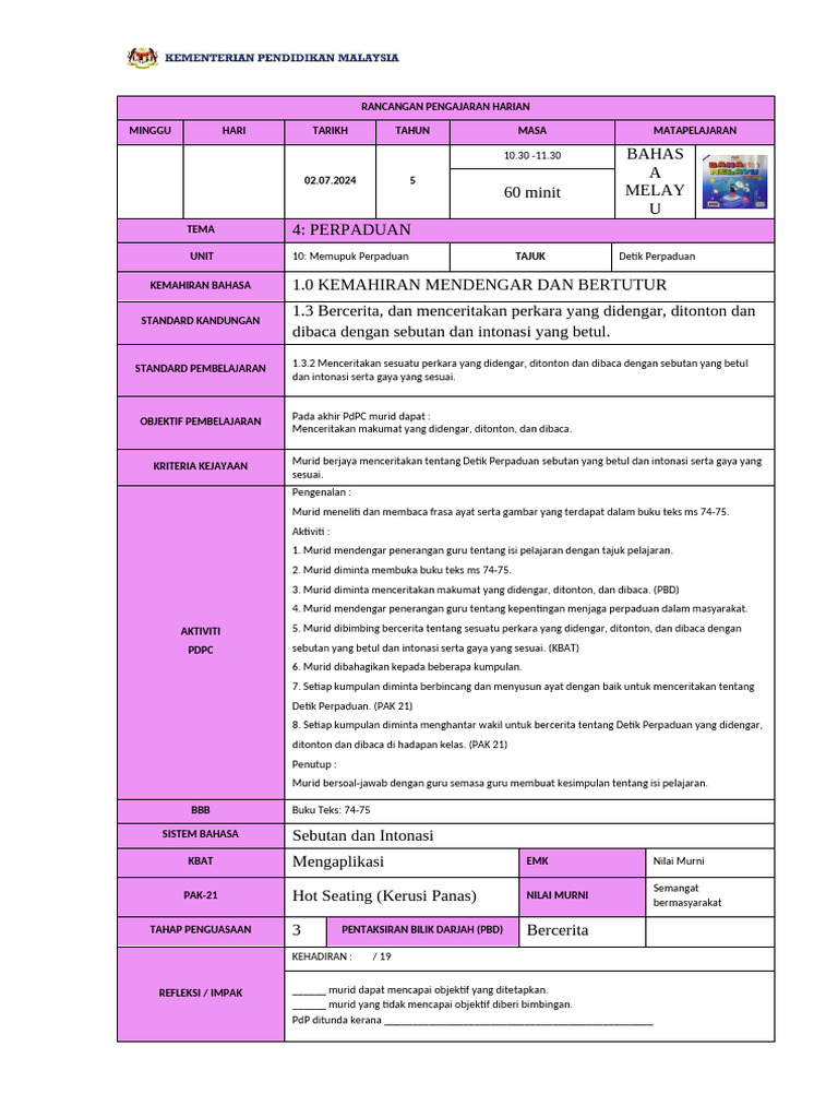 RPH BM THN 5-Unit 10 | PDF