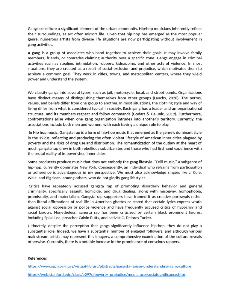 Hip-Hop, Gangs, and Social Impact | PDF | Hip Hop Music | Gang