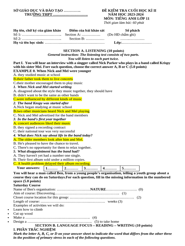 DE - CK2 - LỚP 11 - ĐỀ - NK | PDF