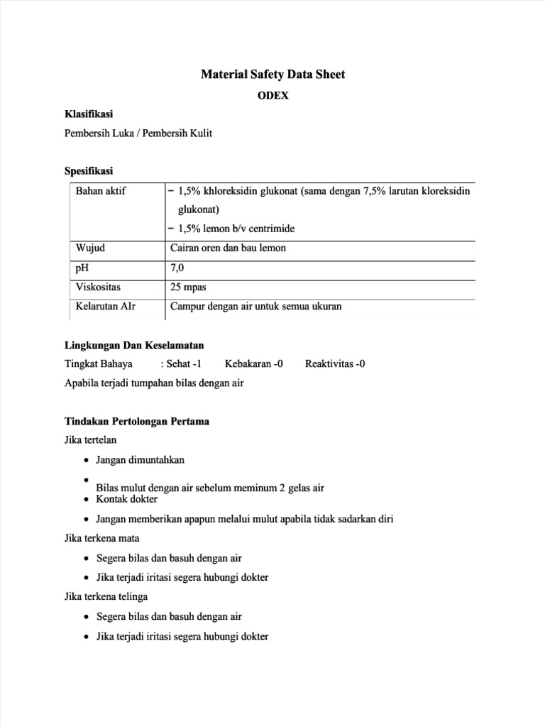 MSDS-Odex Onemed | PDF | Sains & Matematika