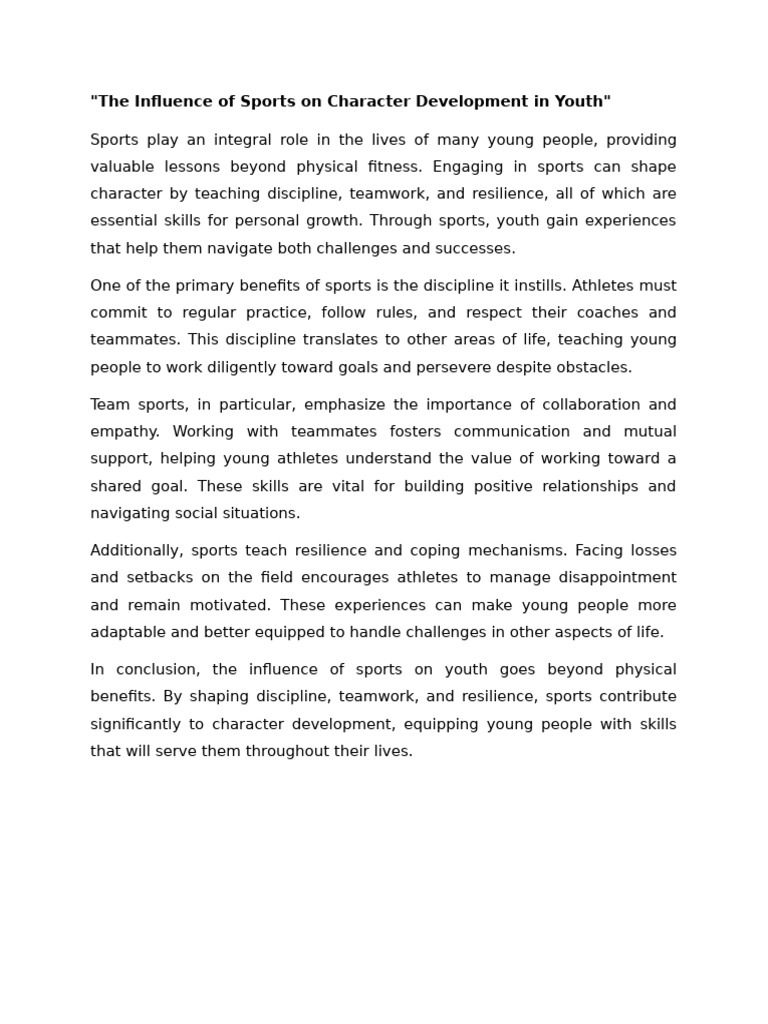 The Influence of Sports On Character Development in Youth | PDF