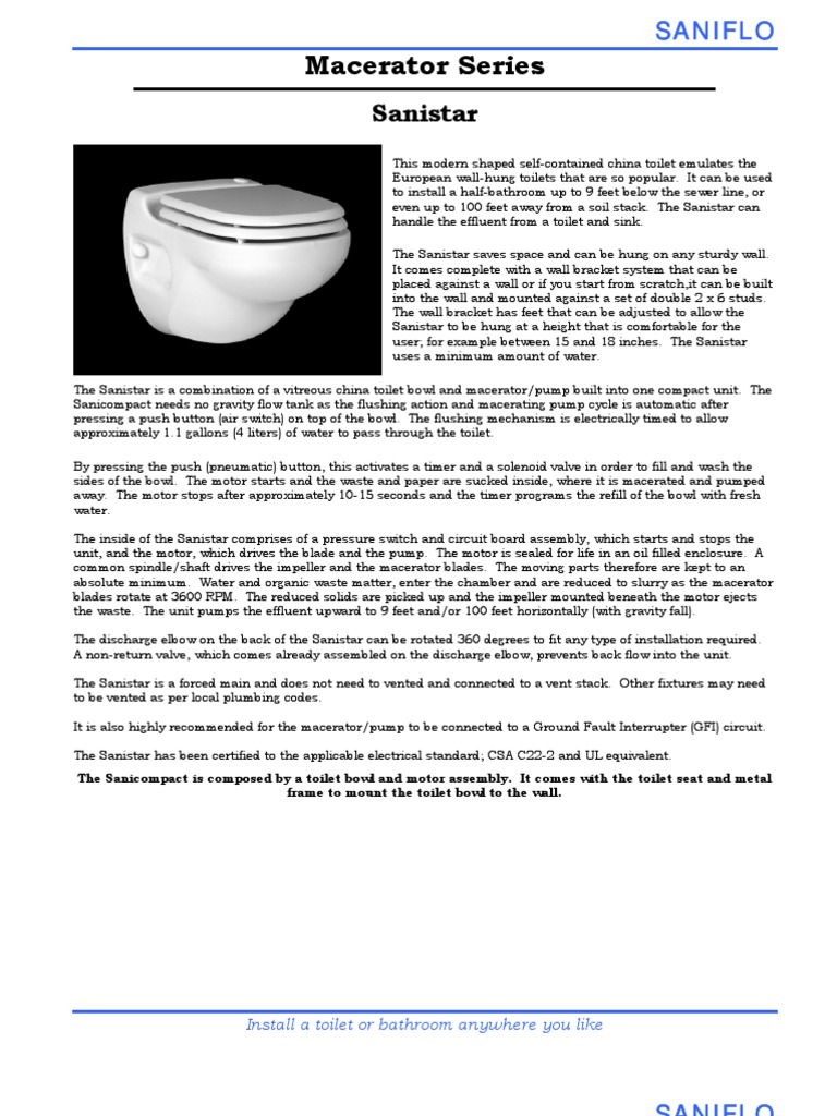 Sanistar | PDF | Toilet | Pump