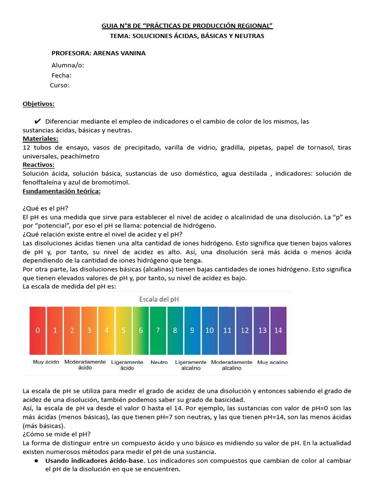 Guía #8 Sol. Ácidas, Básicas y Neutras | PDF | Ph | Ácido