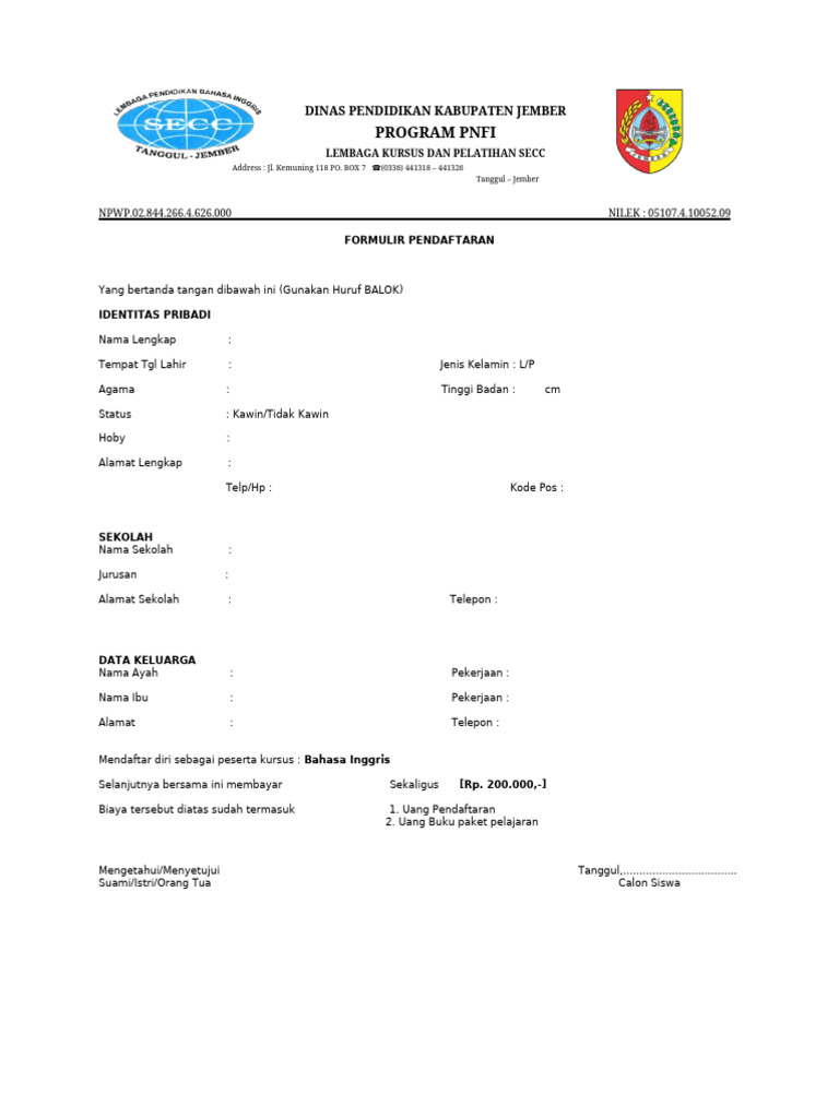 Formulir New - Secc | PDF