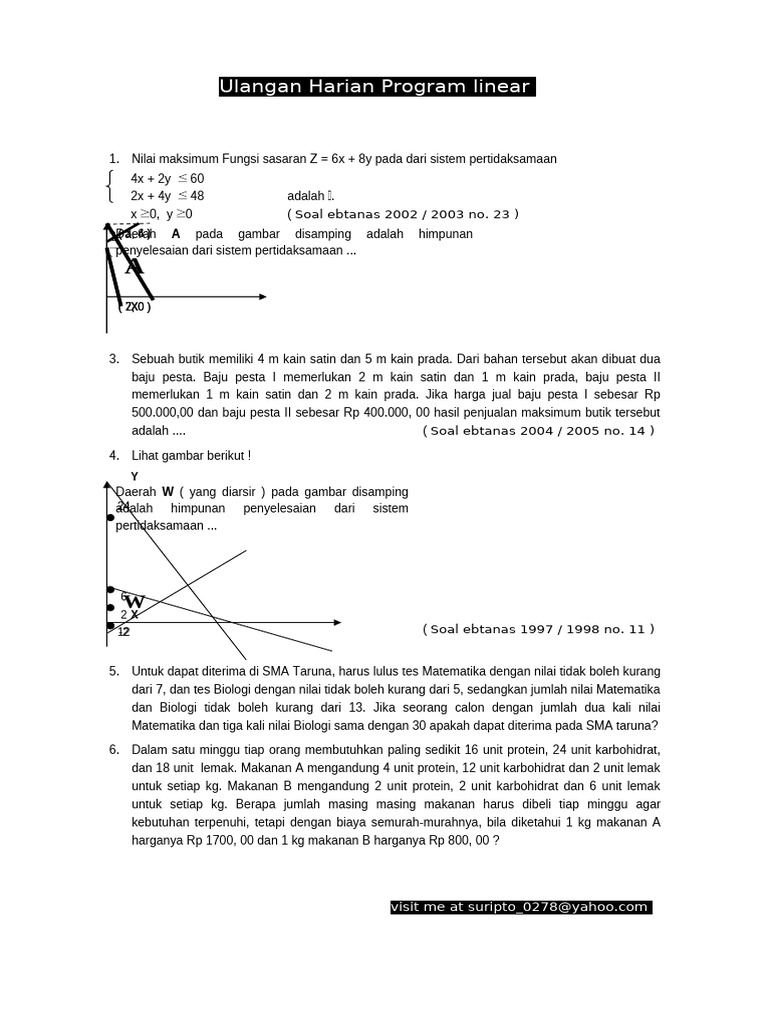 Dari WPS Coba1 SMA - Ulangan Harian Program Linier | PDF | Metode & Bahan Ajar