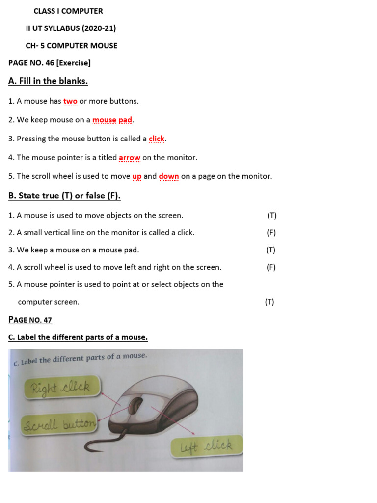 A. Fill in The Blanks.: Two Mouse Pad Click Arrow Up Down | PDF | Computer Keyboard | Cursor ...