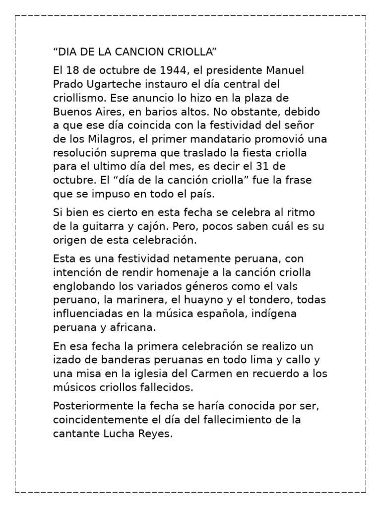 Dia de La Cancion Criolla | PDF | Arte