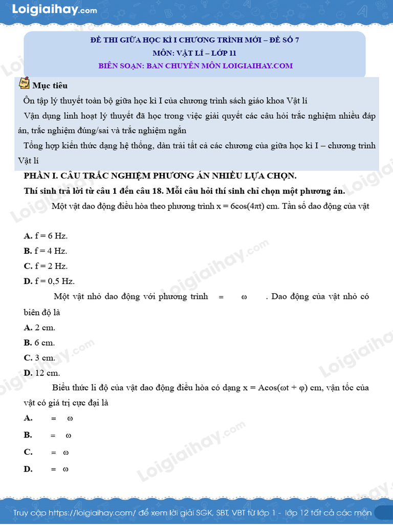 De Thi Giua Hoc Ki 1 Vat Li 11 Ket Noi Tri Thuc de So 7 1730338140 | PDF