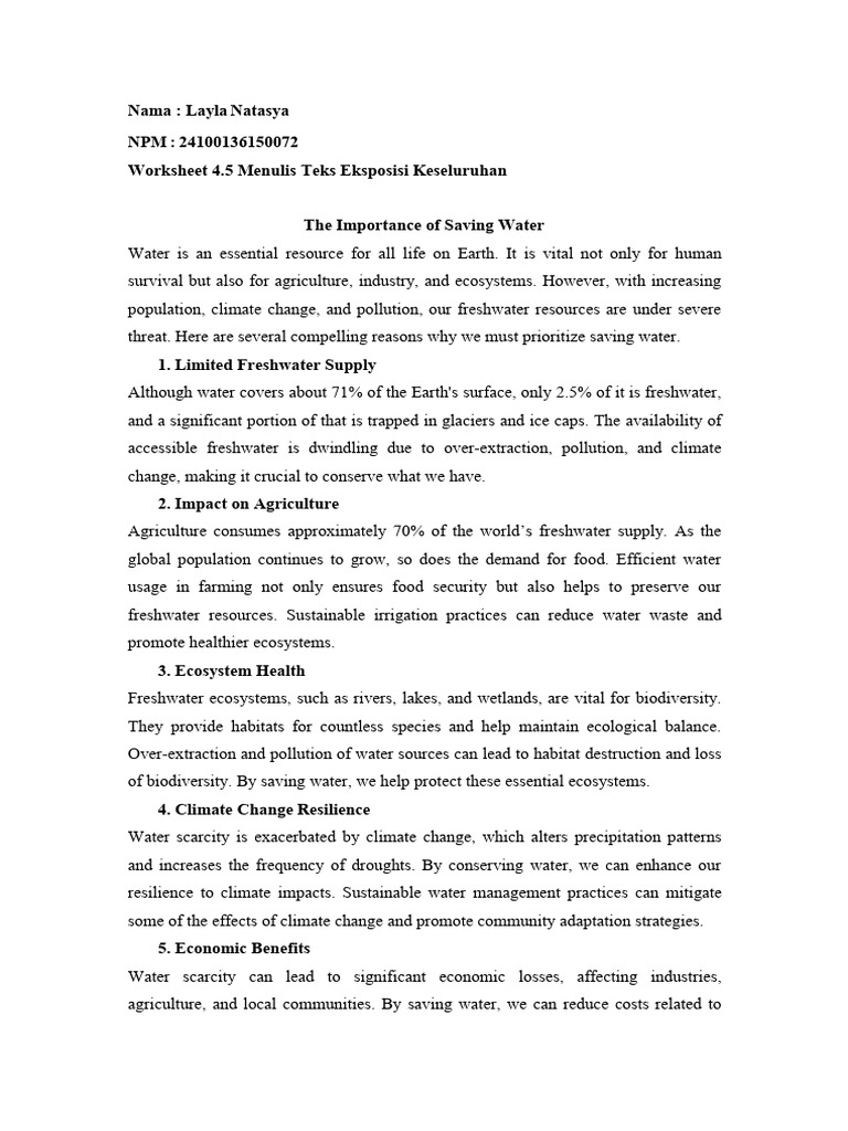 Layla Natasya - Worksheet 4.5 Teks Eksposisi - Why We Do Have To Save ...