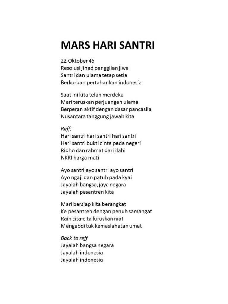 Teks Mars Hari Santri 2022 | PDF