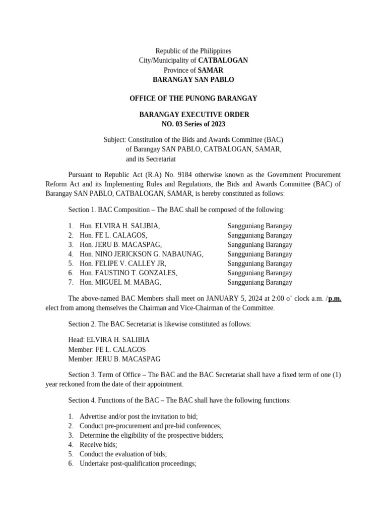 Barangay Legal Forms EO 1 | PDF | Disaster Risk Reduction