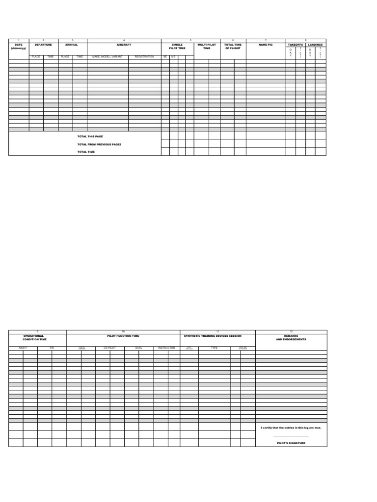 Pilot Logbook Entry Template | PDF | Instrument Flight Rules | Aircraft ...