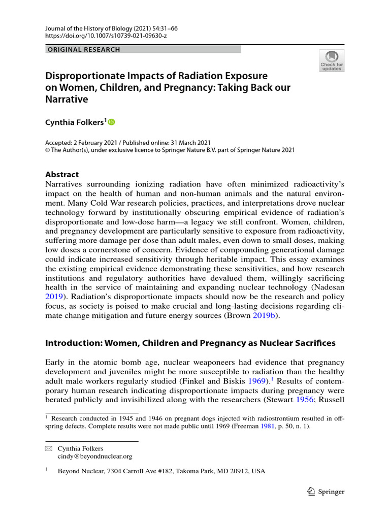 Disproportionate Impacts of Radiation Exposure On Women, Children, and ...