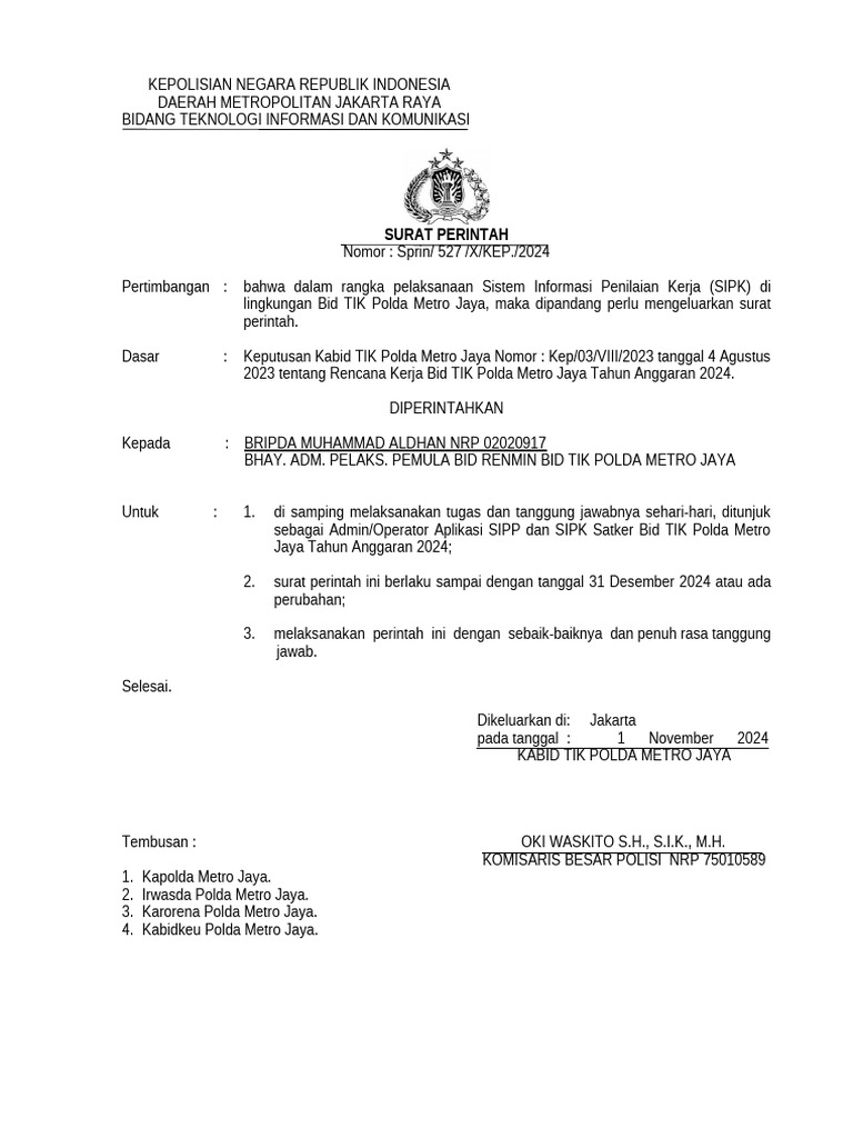 Sprin Operator Sipk 2024 Revisi | PDF