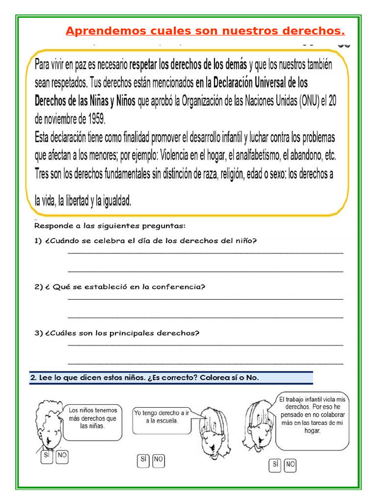 Ficha Derechos Del Niño | PDF