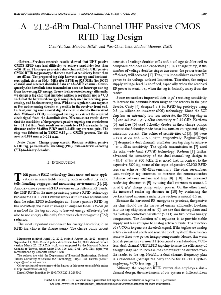 Dual-Channel UHF Passive RFID Tag Design | PDF | Detector (Radio ...