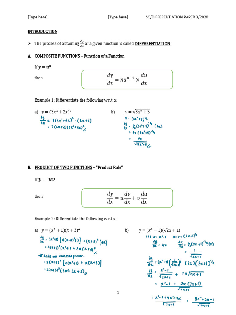 Notes On Differentiation (Paper 3) | PDF | Equations | Derivative