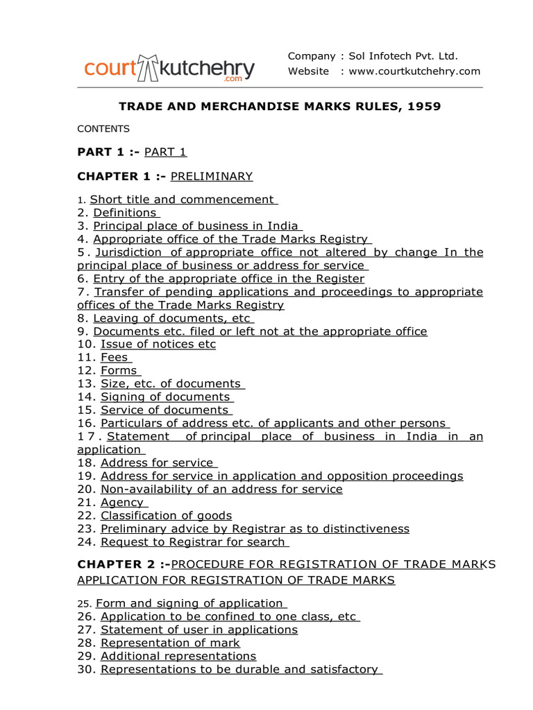 Trade and Merchandise Marks Rules 1959 | PDF | Trademark | Domain Name ...
