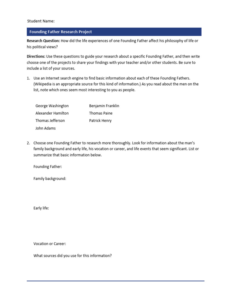 Founding Father Research Project Guide | PDF | Founding Fathers Of The ...