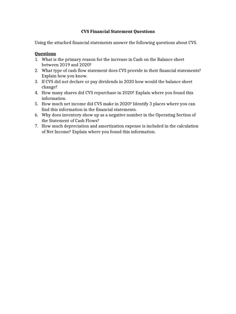 CVS Financial Statement Questions | PDF | Business