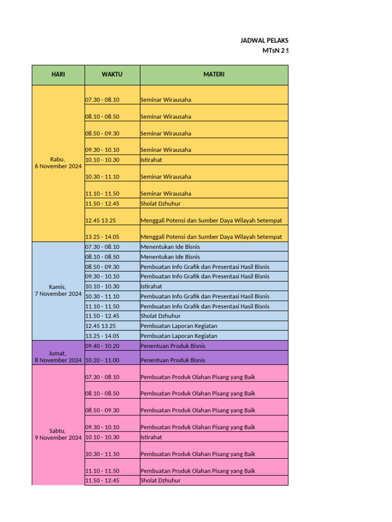 Time Schedule Kegiatan | PDF