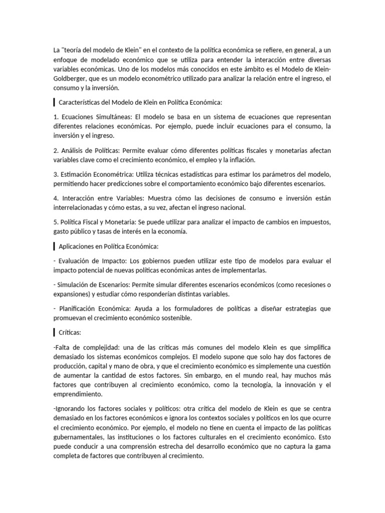 Modelo de Klein en Política Económica | PDF | Business | Crecimiento ...